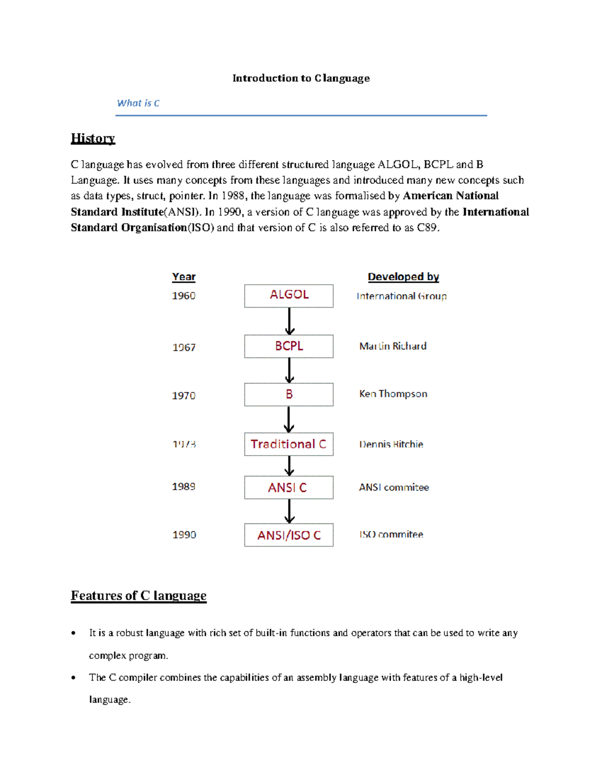 CHAP 2 FOP - notes - Introduction to C language What is C History C ...