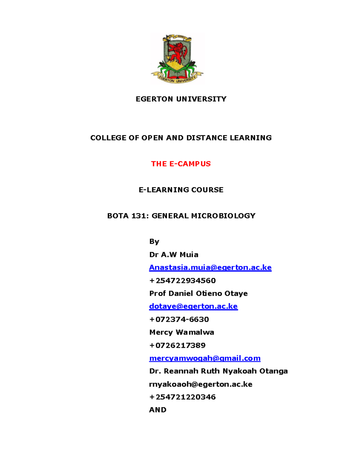 BOTA 131 Module 2020-2021 - EGERTON UNIVERSITY COLLEGE OF OPEN AND ...