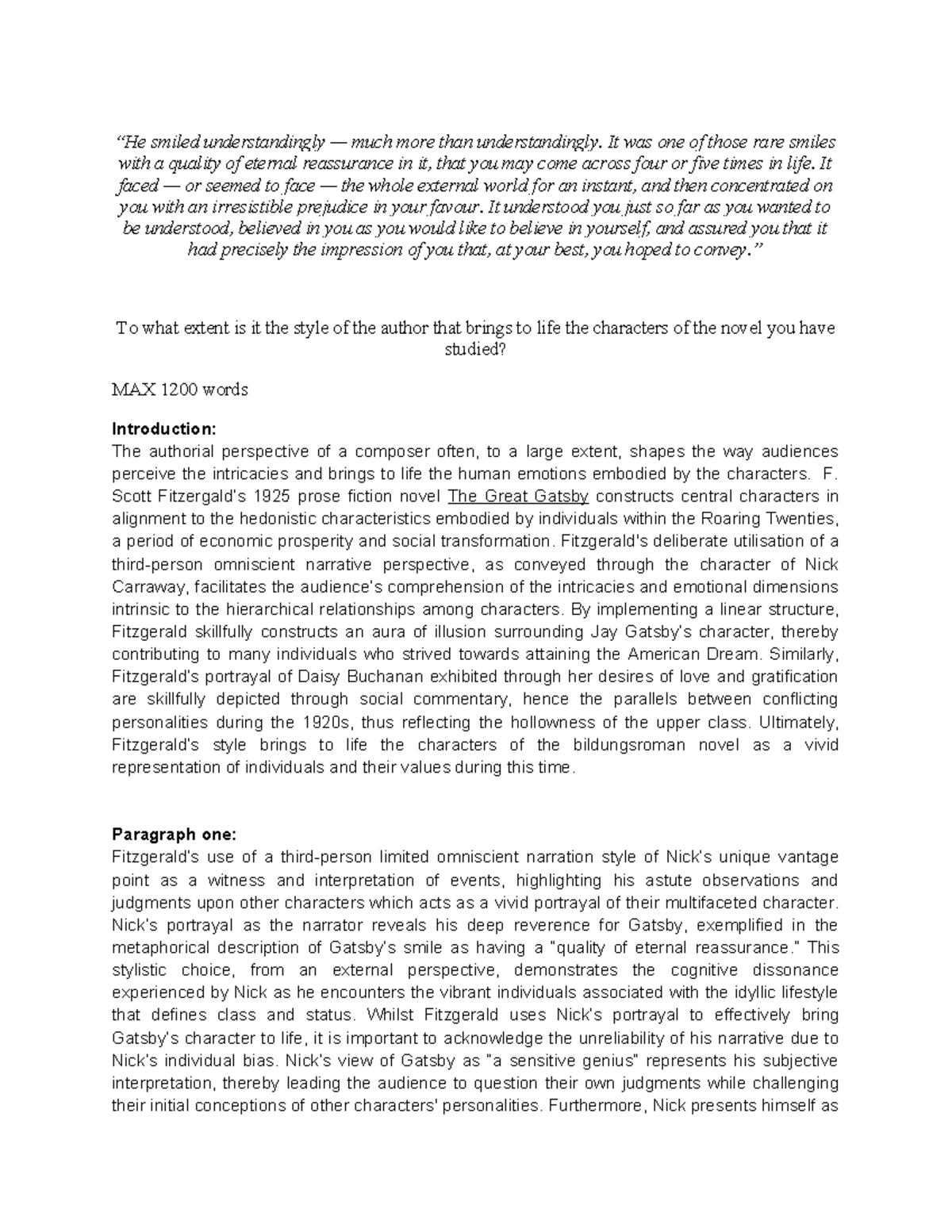 Great gatsby - “He smiled understandingly — much more than ...