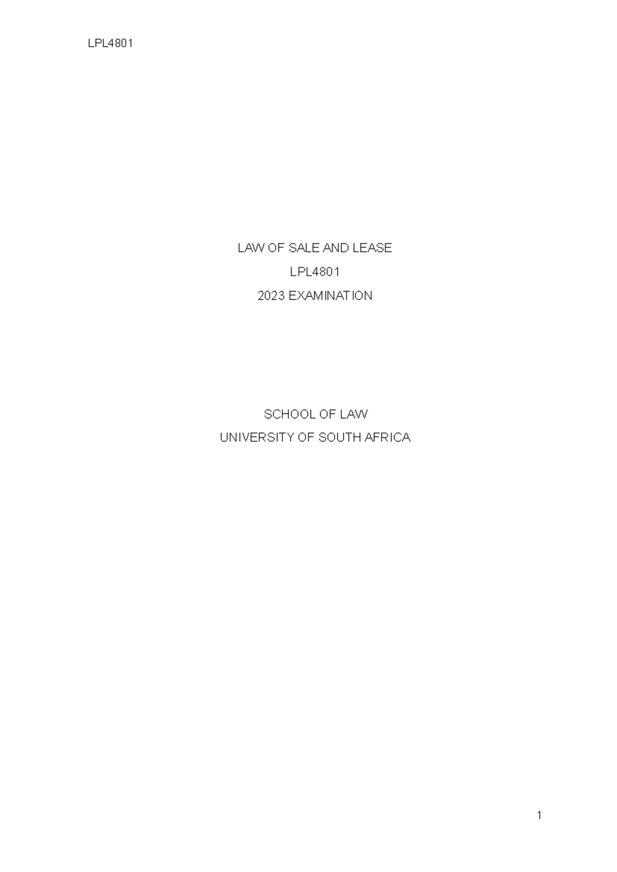 LPL4801 Sale and Lease Exam - LAW OF SALE AND LEASE LPL 2023 ...