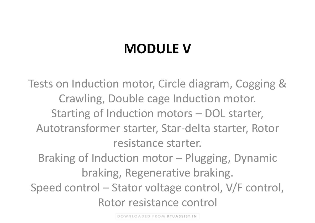EE 202 M5 Ktuassist - Module 5 - MODULE V Tests on Induction motor ...