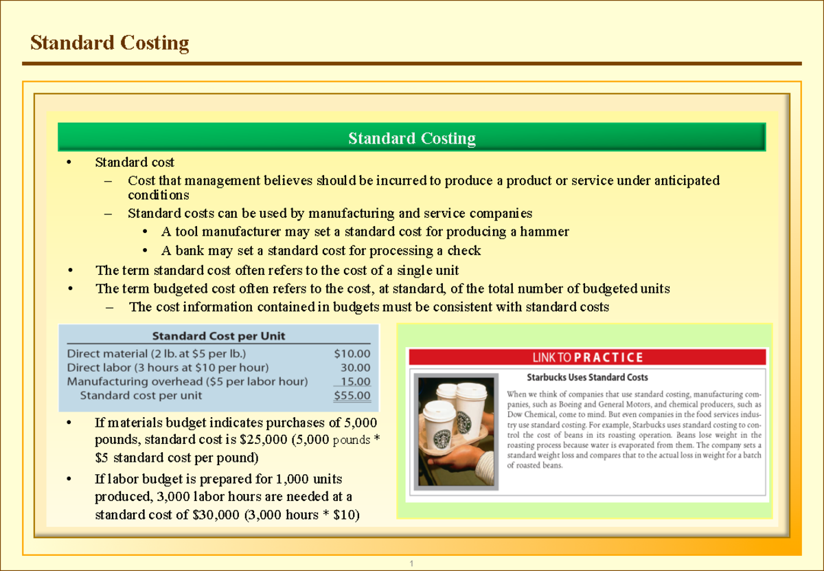 Standard costing - Lecture notes 9 - Standard Costing Standard cost ...
