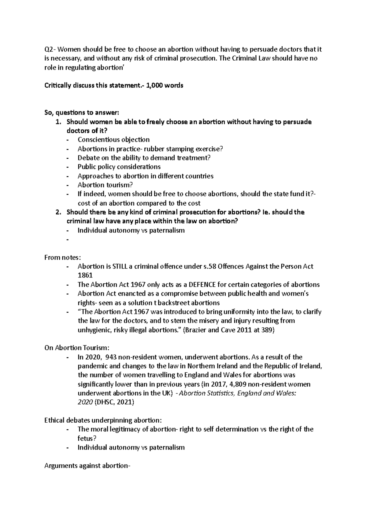PLME Formative Assesment - Q2- Women should be free to choose an ...