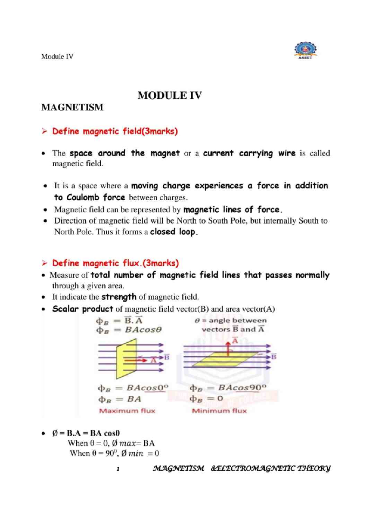 Magnetism Short Notes - Engineering Physics A - Studocu