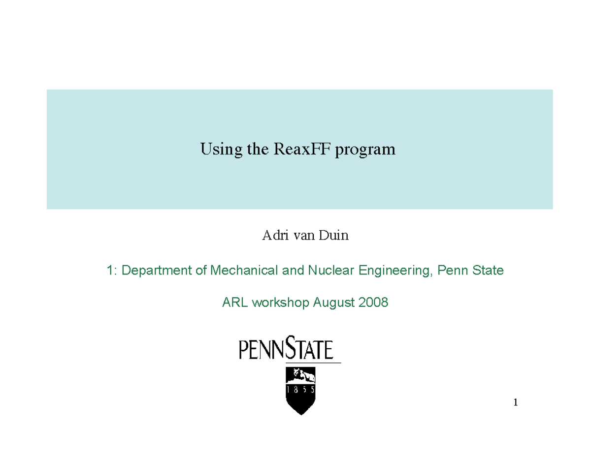 Reax FF training - ppt reaxff potential - 1 Using the ReaxFF program ...