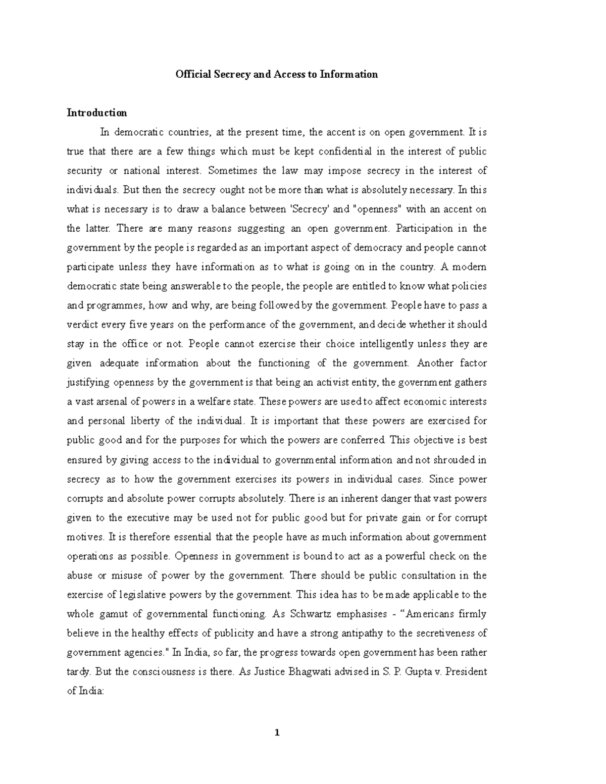 Official Secrecy and Access to Information - Official Secrecy and ...