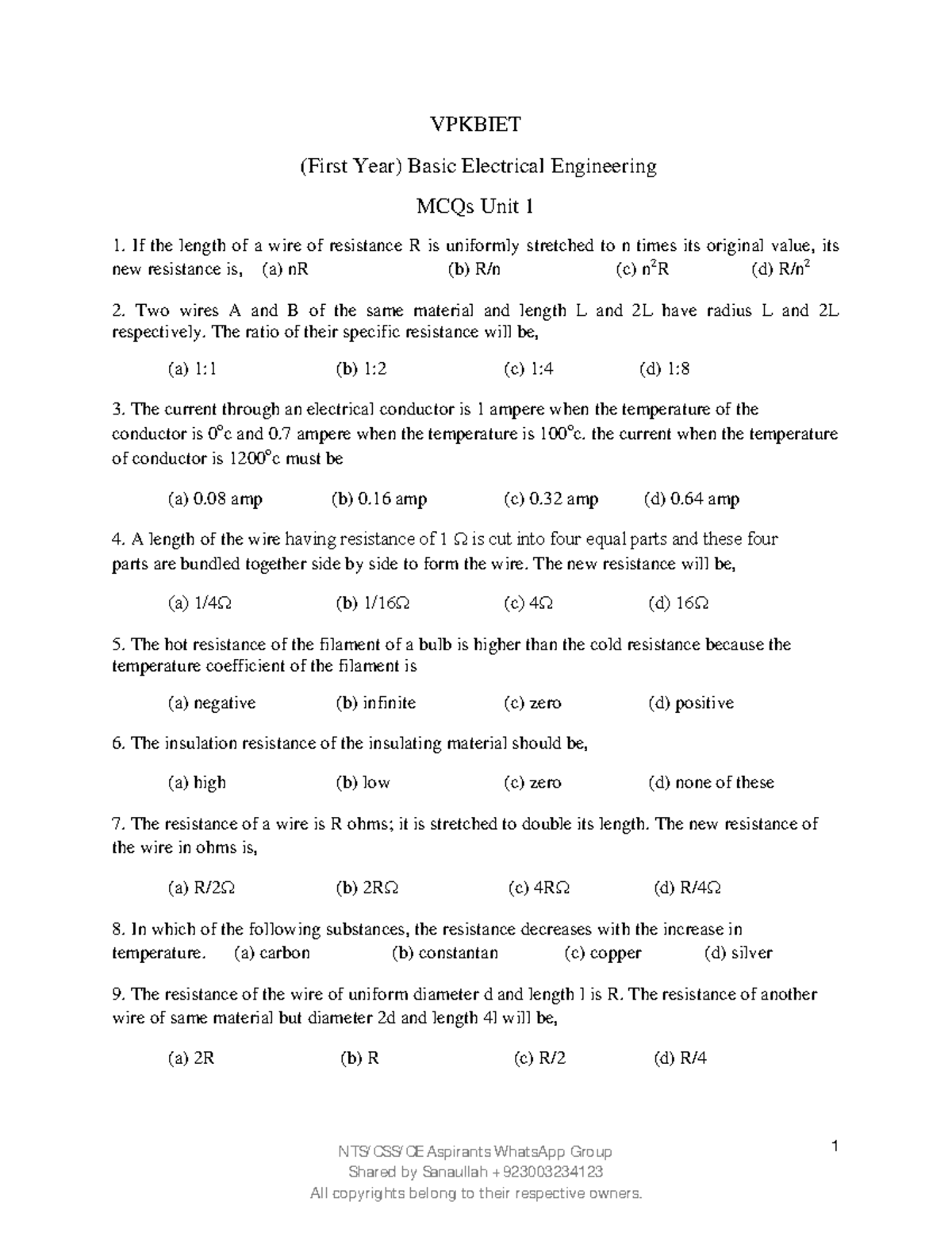 Basic Electrical Engineering MCQs pdf 3 - 1 VPKBIET (First Year) Basic Electrical Engineering ...
