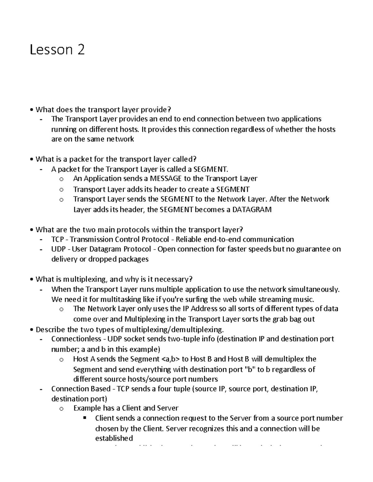 Lesson 2 - Notes from lecture videos - What does the transport layer ...