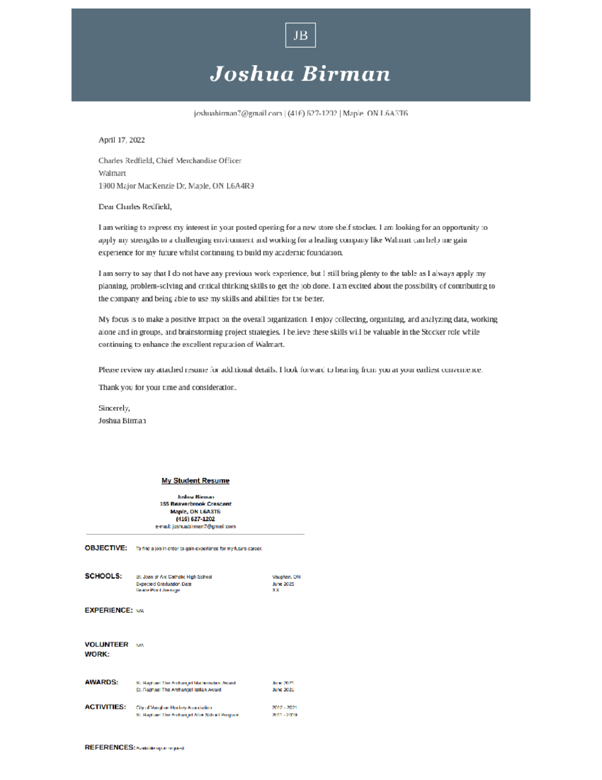 BTT101 Cover Letter and Resume Assignment - FAW 100 - Studocu