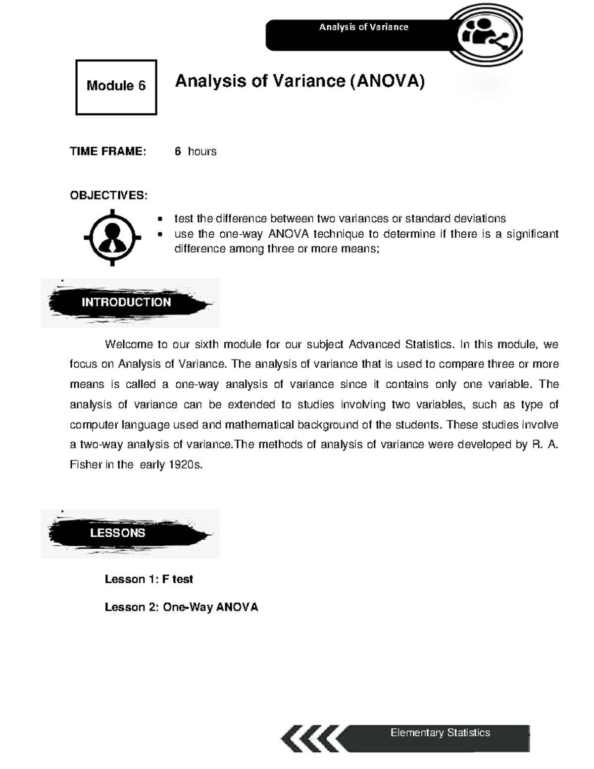 Module 6 ( Anova) Final Lesson for Statistics - Science, Technology ...