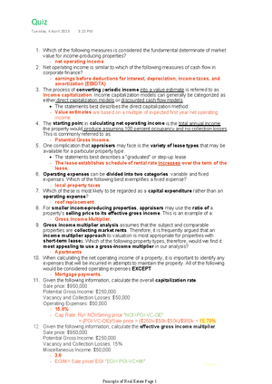 Principle of Real Estate - Income Approach to Appraisal - Rationale ...