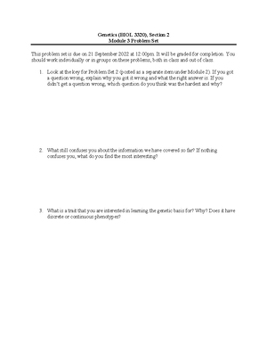 Module 2 Problem Set - assignment - Genetics (BIOL 3320), Section 2 ...