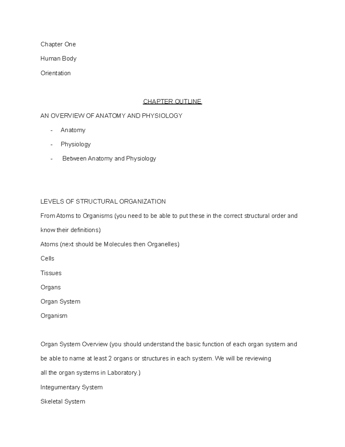 Chapter One Chapter Outline Human Body Orientation Anatomy - Chapter ...