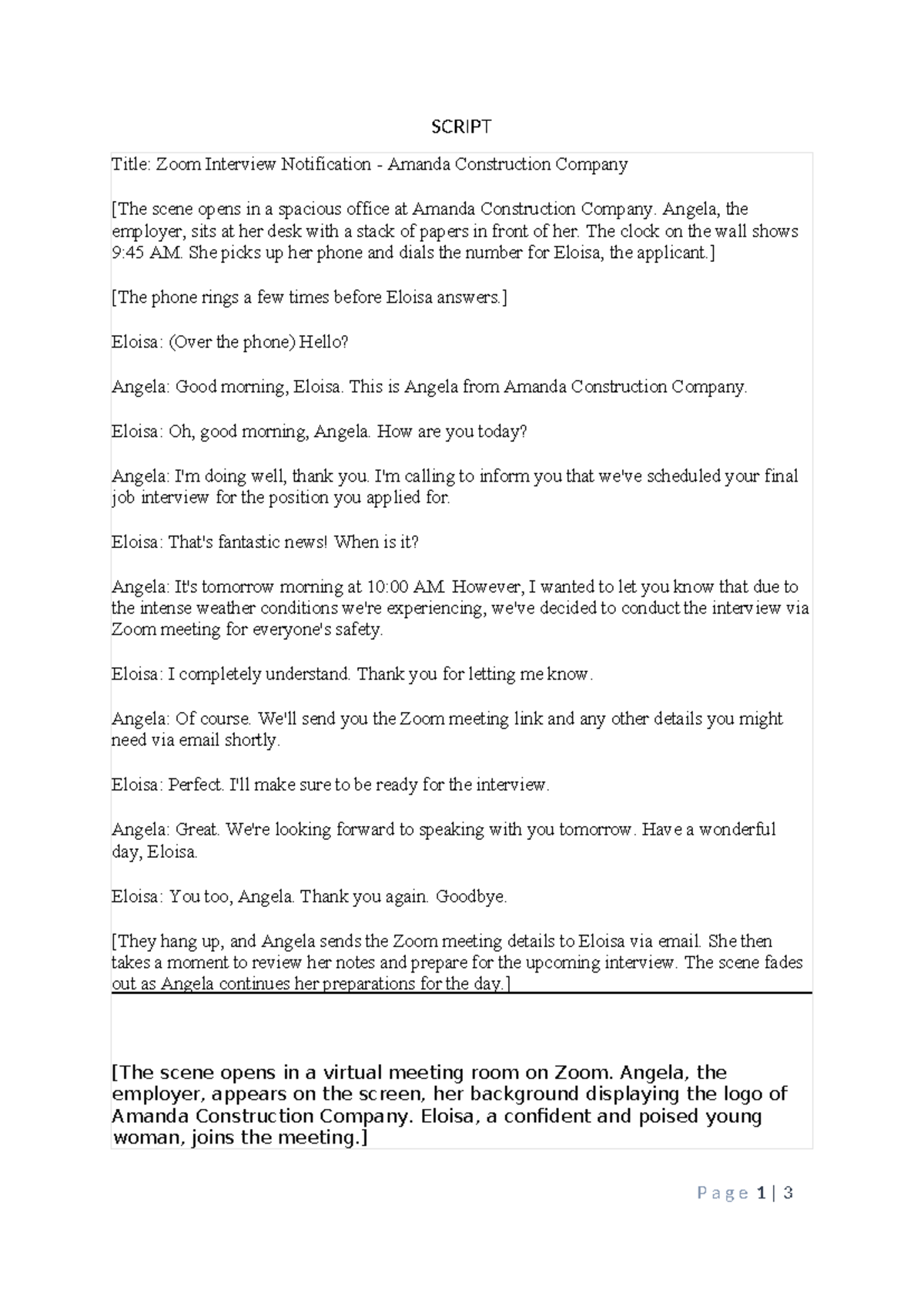 Script - SCRIPT Title: Zoom Interview Notification - Amanda ...