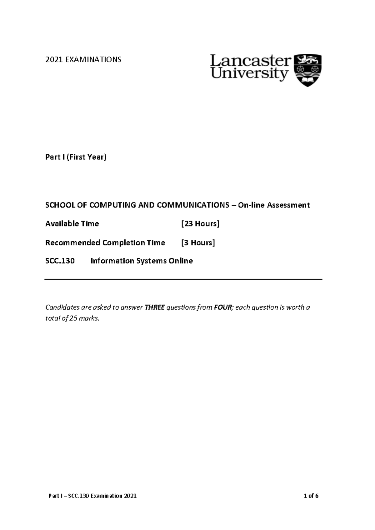 2021 - SCC.130 Open Book - 2021 EXAMINATIONS Part I (First Year) SCHOOL ...