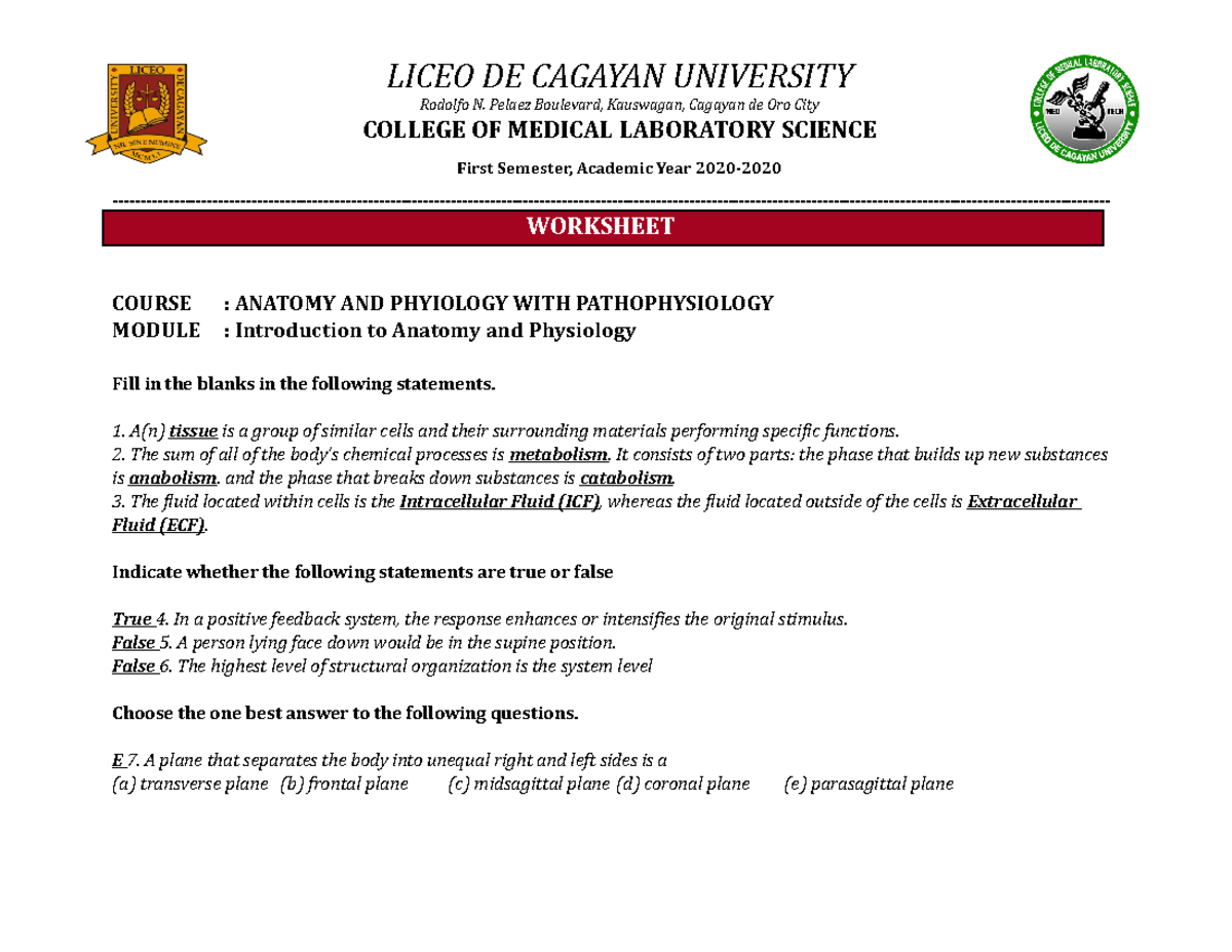 Module 2 Laboratory - Anaphy - Medical Laboratory Science - LICEO U ...