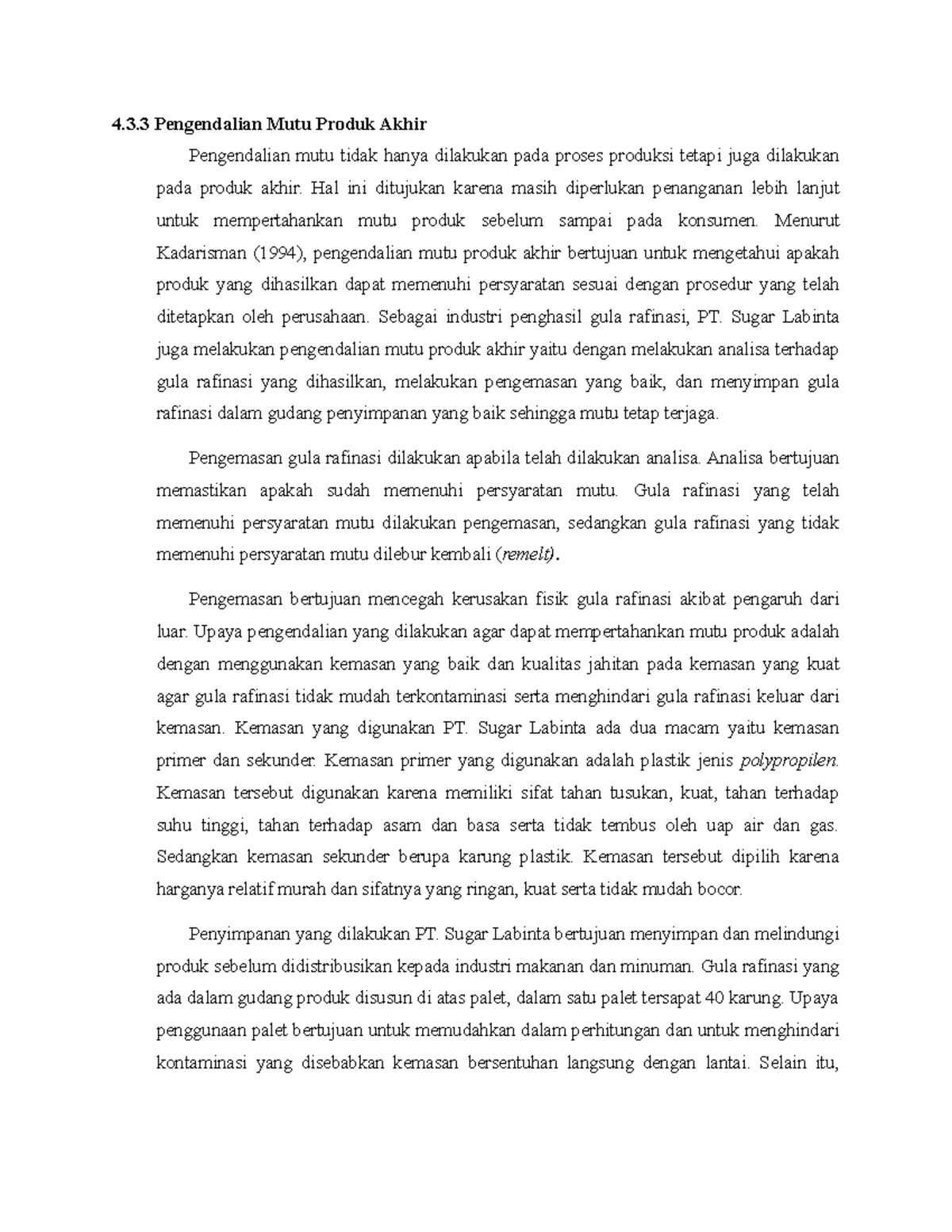 Laporan Kerja Praktik PT. Sugar Labinta - BAB 4 (part 5) - 4.3 ...