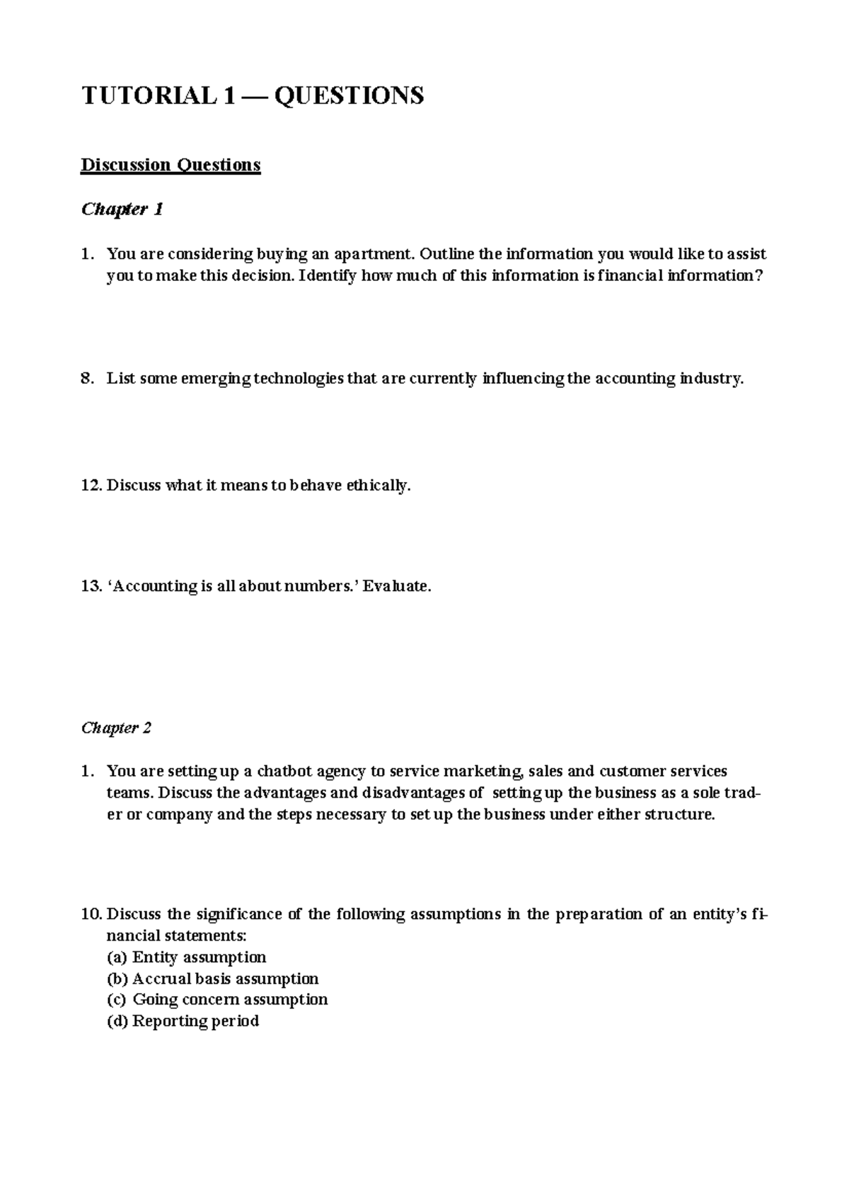Tutorial Week 2 - Copy - About Financial accounting - TUTORIAL 1 ...