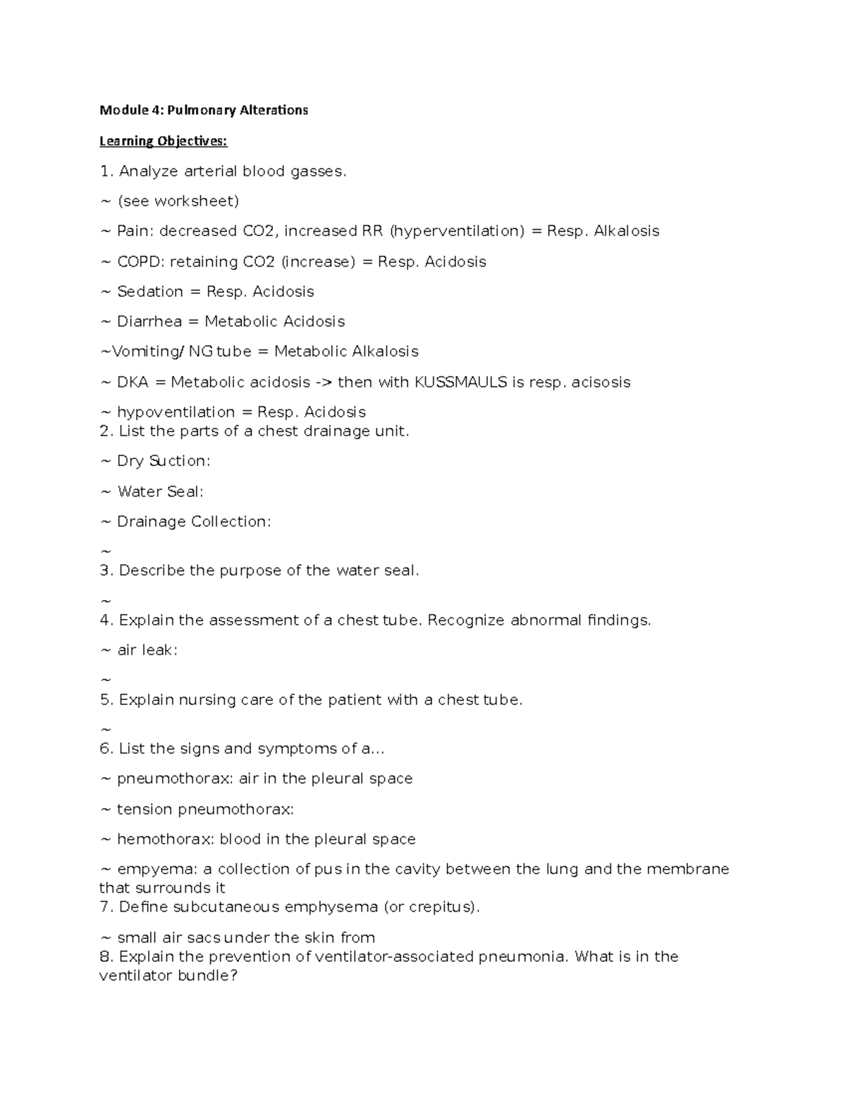 Module 4 notes Pulmonary - Module 4: Pulmonary Alterations Learning ...