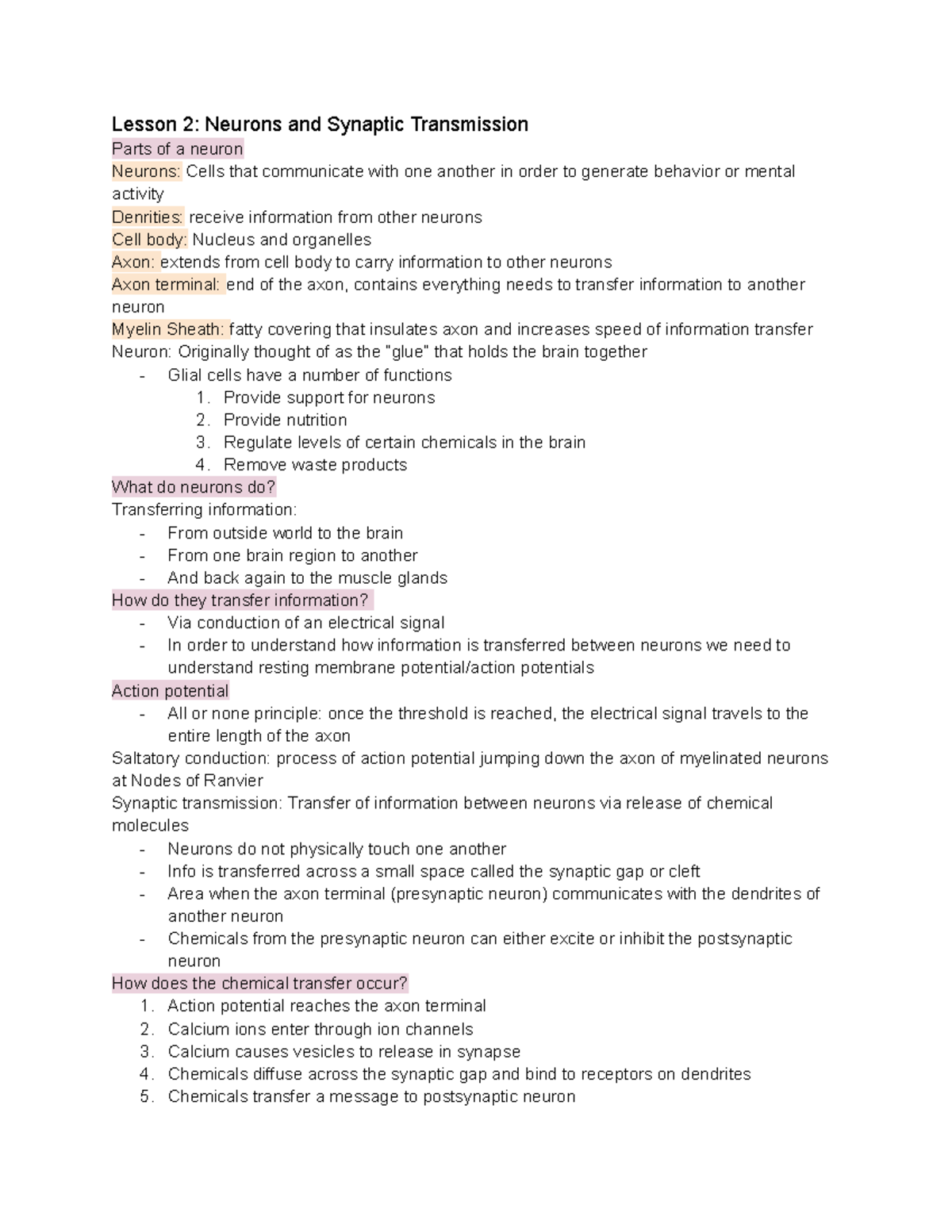 Lesson 2 Neurons and Synaptic Transmission - Lesson 2: Neurons and ...