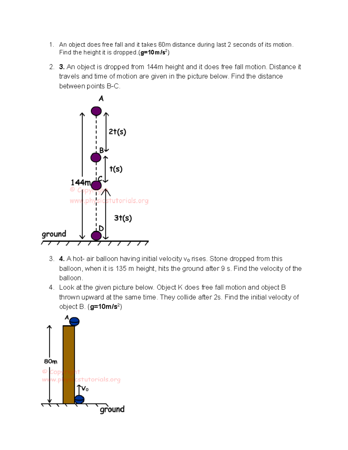 3 - practice - An object does free fall and it takes 60m distance ...