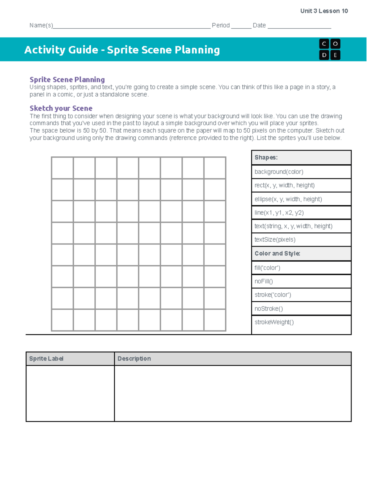 U3L10 - Activity Guide - Sprite Scene Planning 2021 - Unit 3 Lesson 10 ...