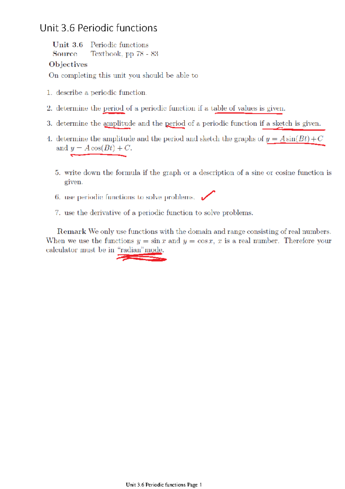 Unit 3.6 Periodic functions with annotation - WTW 134 - Unit 3 Periodic functions Definition The ...