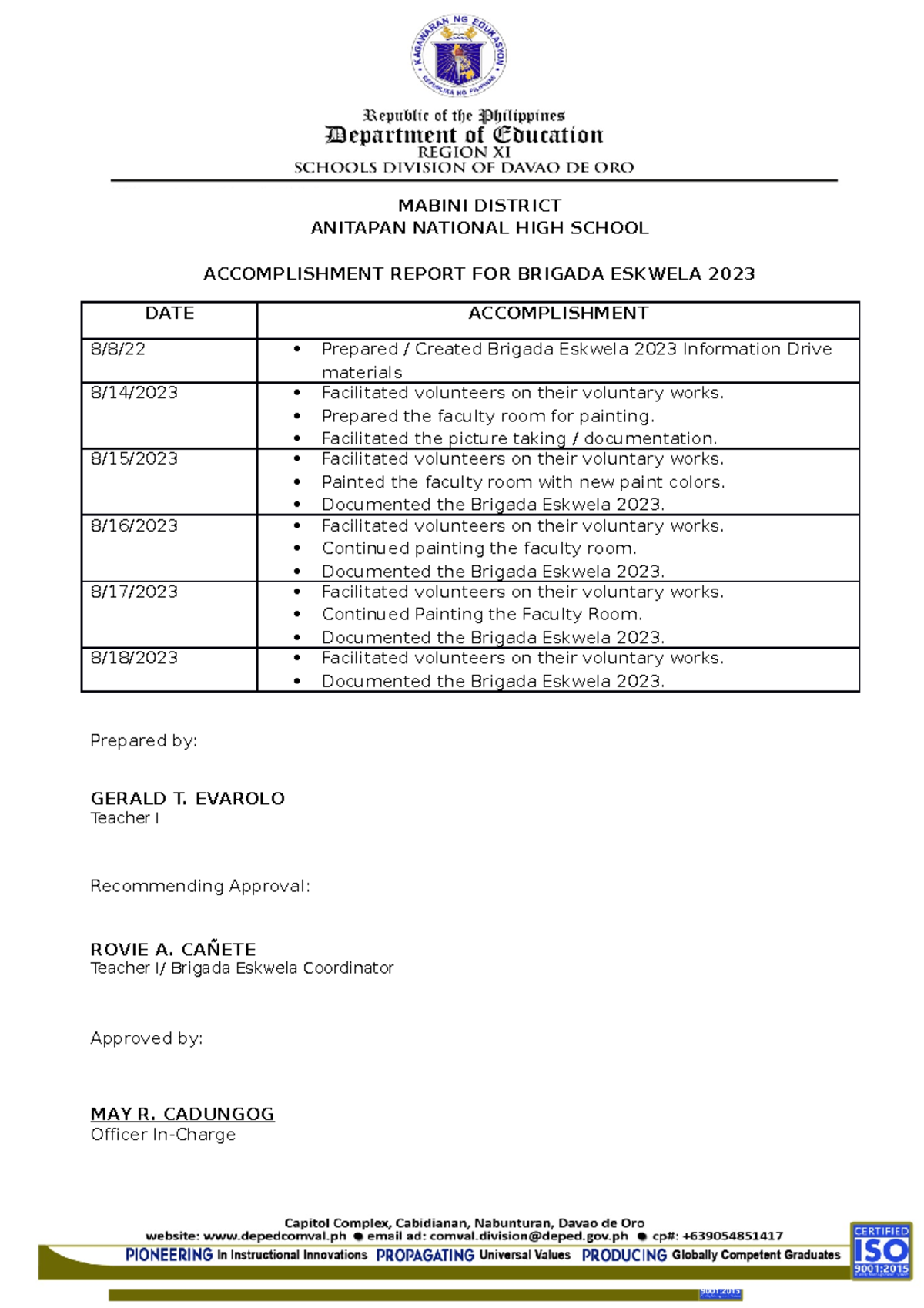 Accomplishment-report-for-BE-service-credits - Copy - MABINI DISTRICT ...