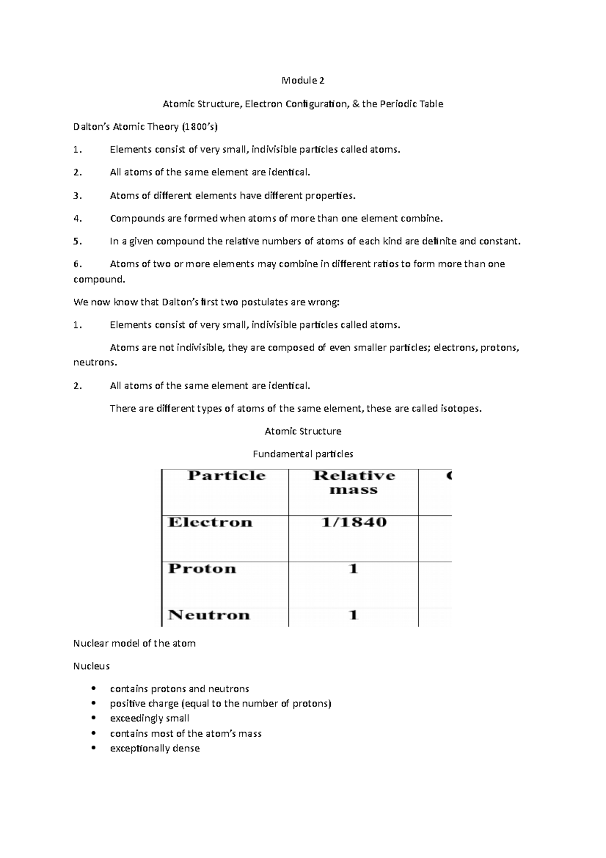 Week 2 - Lecture notes 2 - Module 2 Atomic Structure, Electron ...