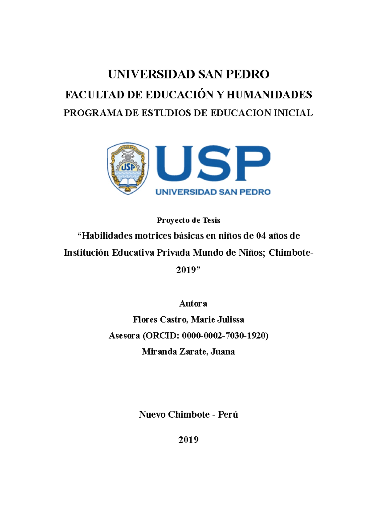 Proyecto yuli 2023 - muy bien detallada - UNIVERSIDAD SAN PEDRO FACULTAD DE EDUCACIÓN Y ...