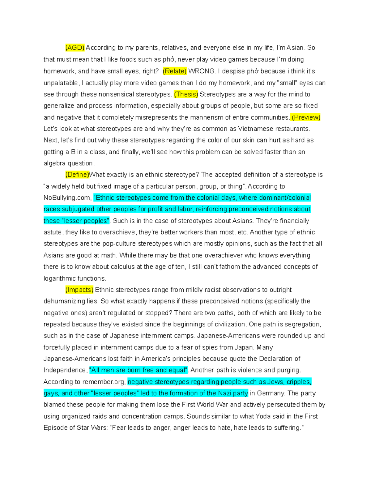 Sample Persuasive Speech - (AGD) According to my parents, relatives ...