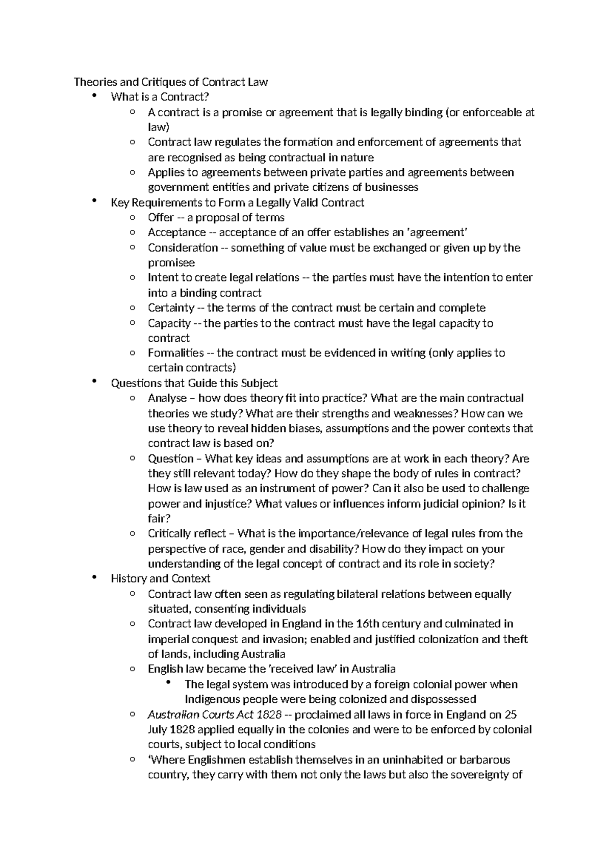 Exam Prep - Exam prep - Theories and Critiques of Contract Law What is ...