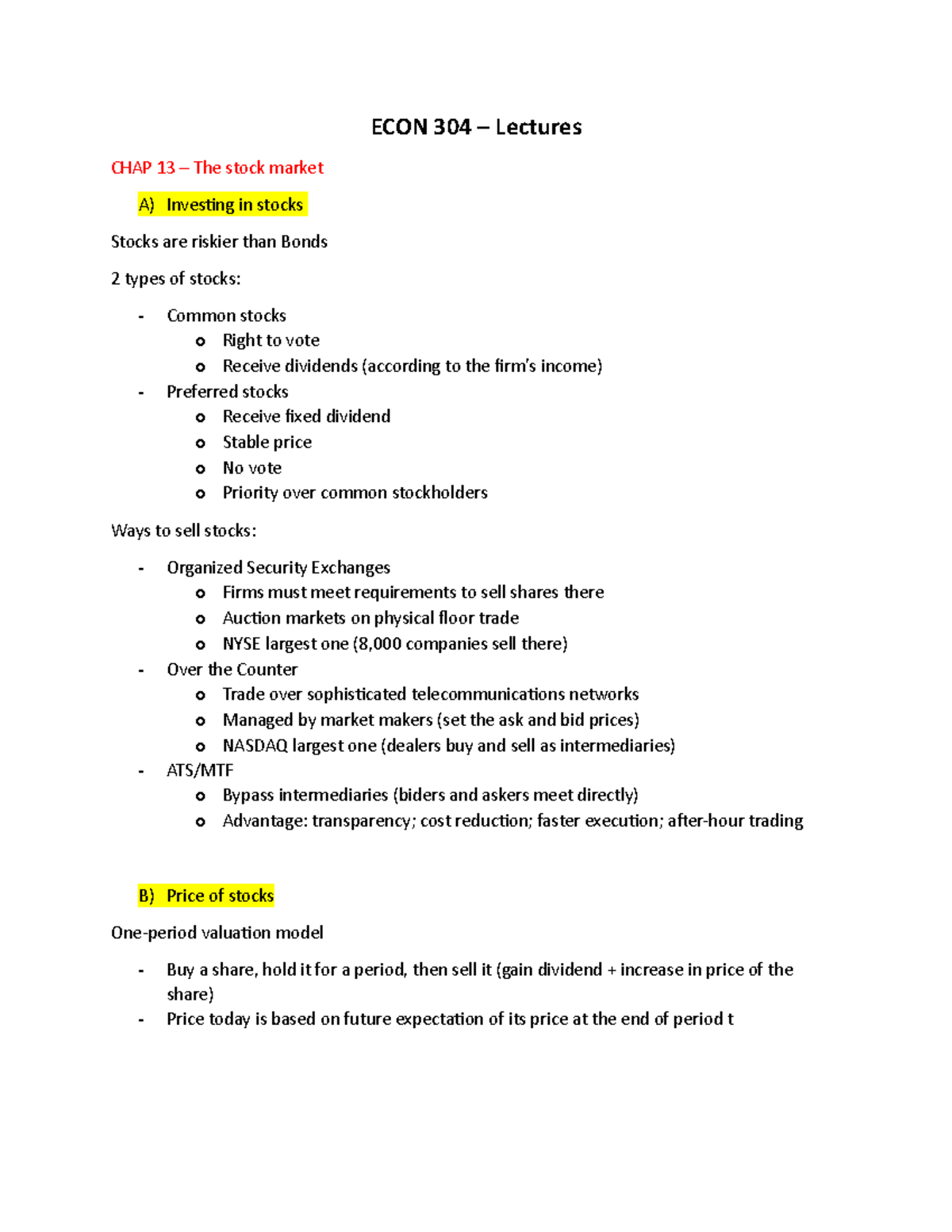 ECON 304 - Lectures post-midterm - ECON 304 – Lectures CHAP 13 – The ...