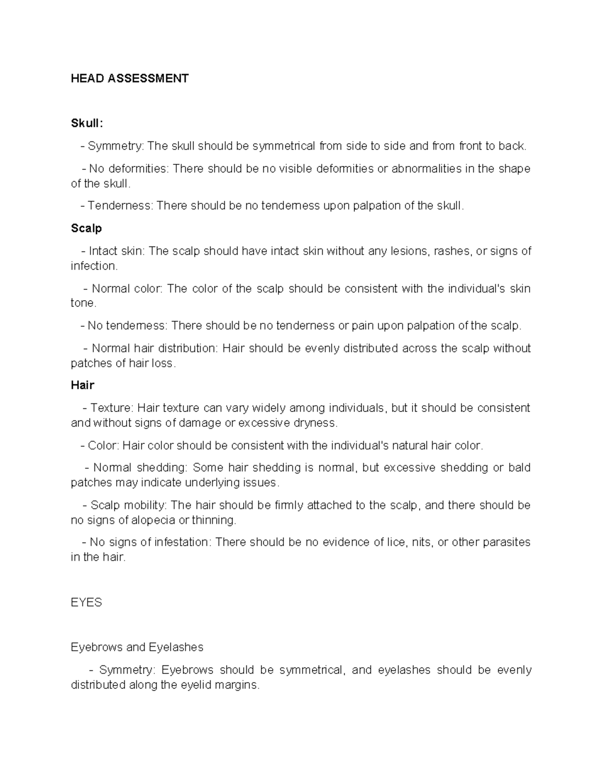 In a physical assessment for case study - HEAD ASSESSMENT Skull ...