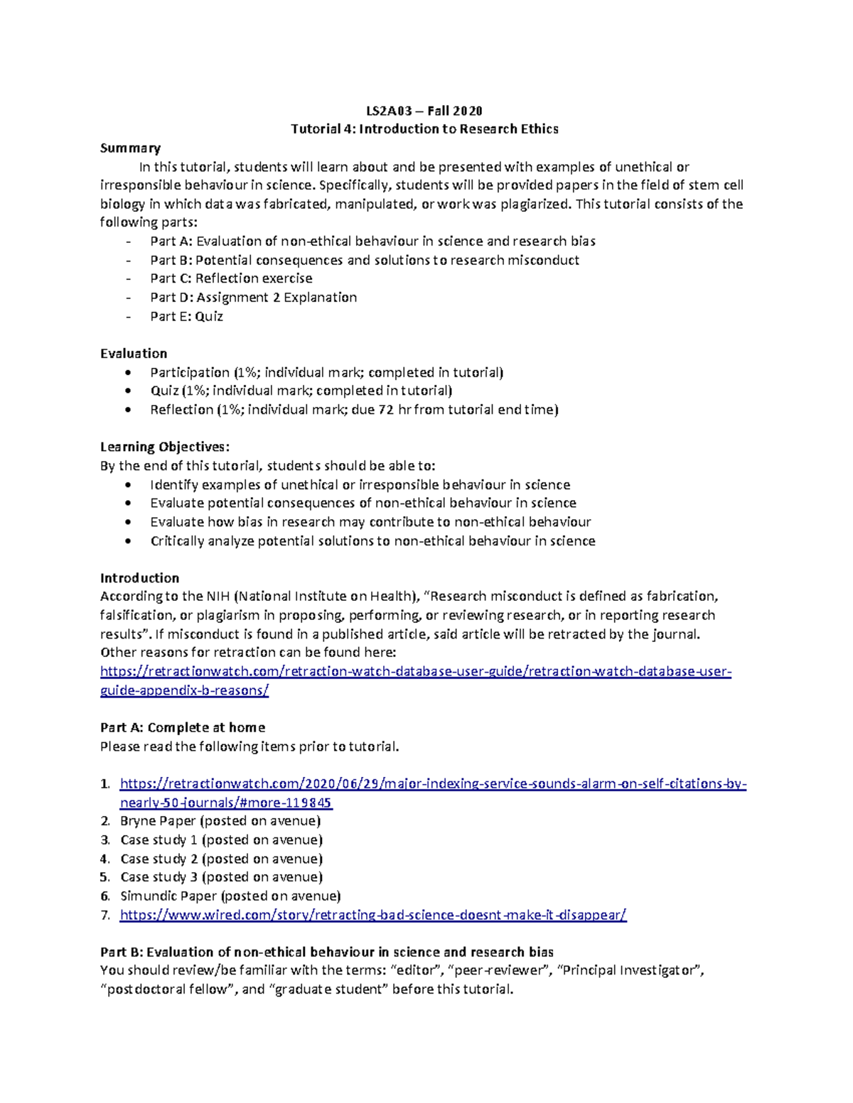 Lifesci 2A03 Tutorial 4 Student Outline - LS2A03 – Fall 2020 Tutorial 4 ...