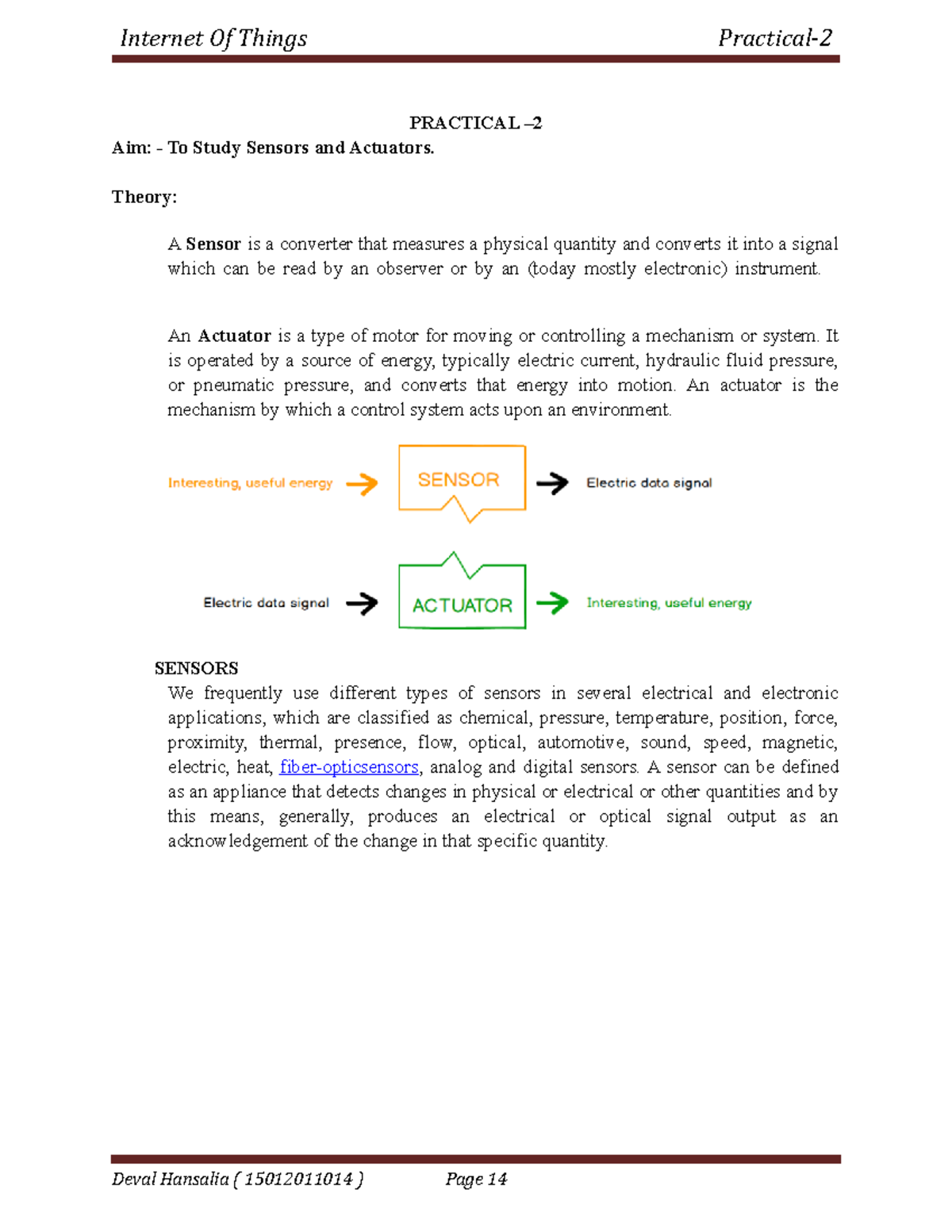 Iot-pr-2 - iot practical 2 - PRACTICAL – Aim: - To Study Sensors and ...