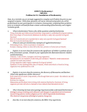 CHM376 Fa22 PS9A - problem set 9A - CHM376 Biochemistry I Fall 2022 Problem Set 9A: - Studocu