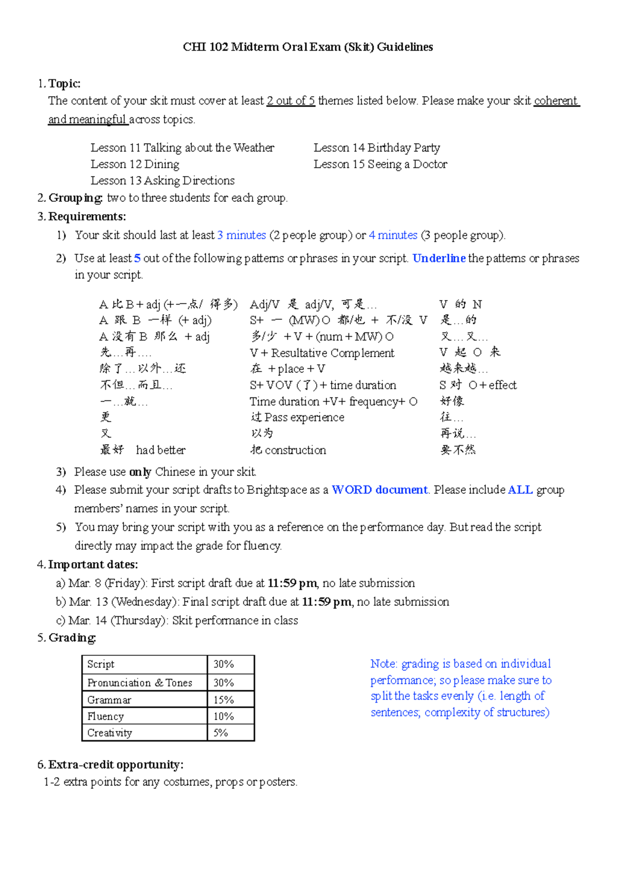 Midterm oral exam guidelines - CHI 10 2 Midterm Oral Exam (Skit) Guidelines Topic: The content ...