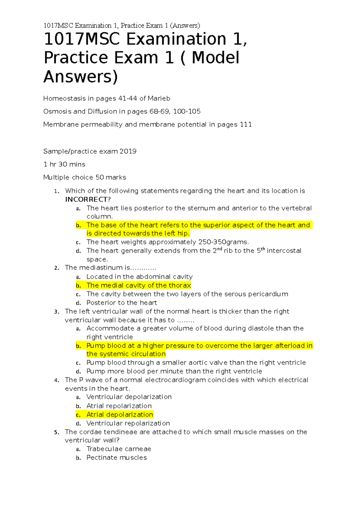 1017msc Examination 1 Sample Practice Exam 1 Answers 1017msc Examination 1 Practice Exam 1
