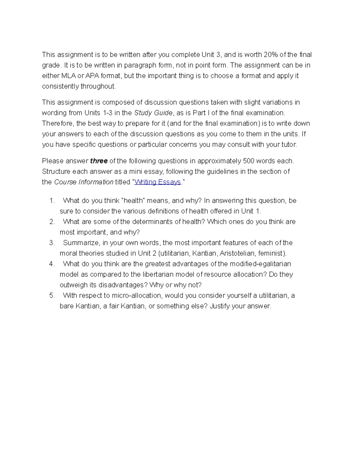 Assignment Discussion Question - This assignment is to be written after ...