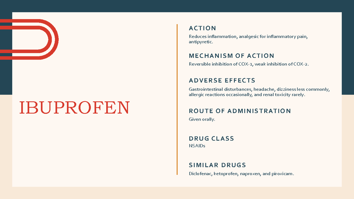 Drugs Flash Cards - IBUPROFEN Reduces inflammation, analgesic for ...