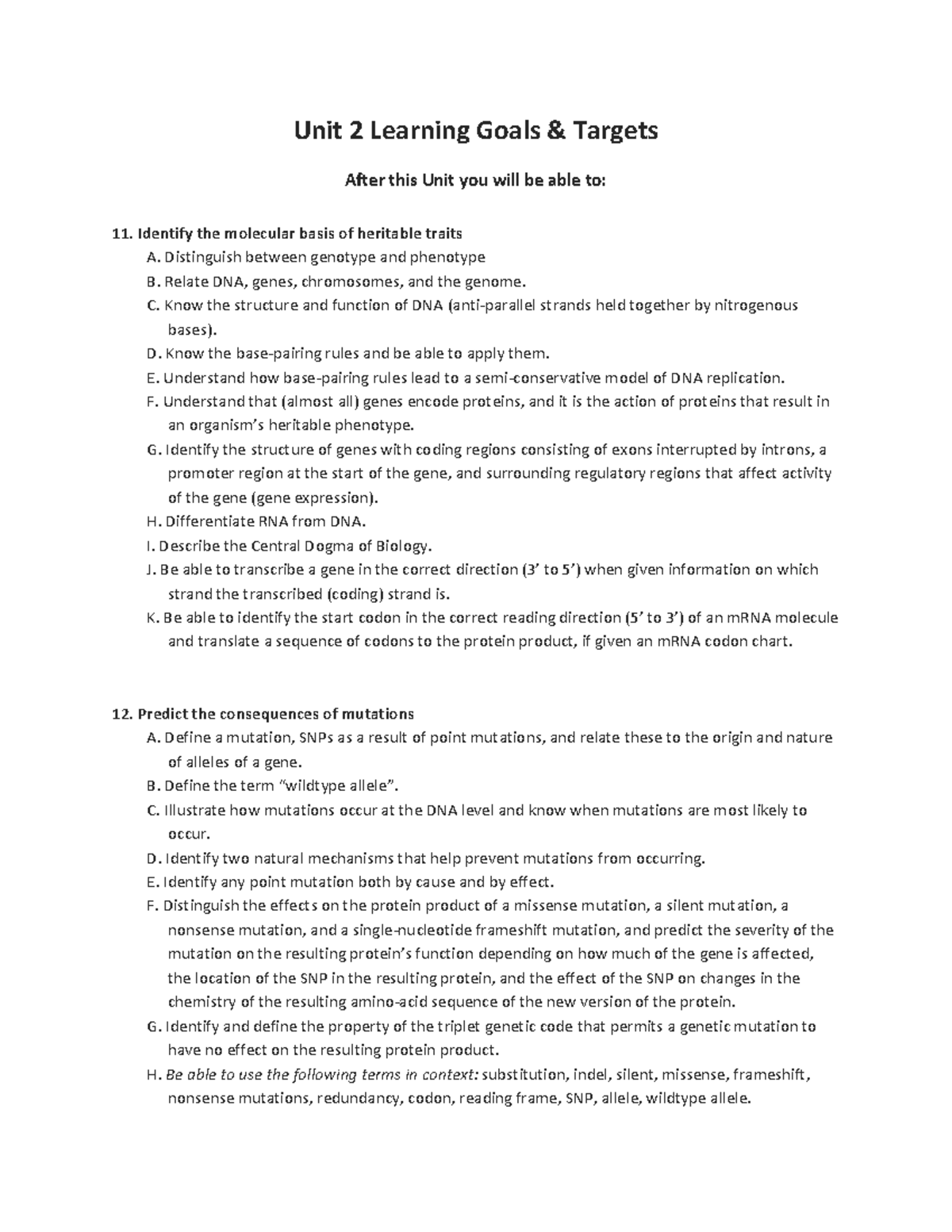 Unit 2 Learning Goals - Unit 2 Learning Goals & Targets After this Unit ...