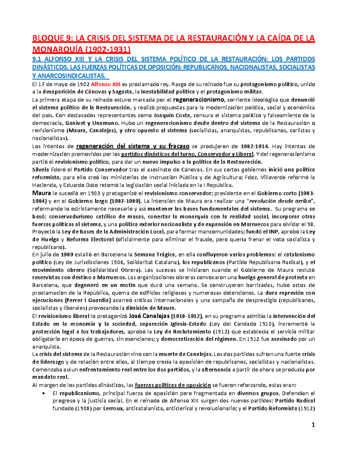 Bloque 9 - historia ebu - BLOQUE 9: LA CRISIS DEL SISTEMA DE LA RESTAURACIÓN Y LA CAÍDA DE LA ...