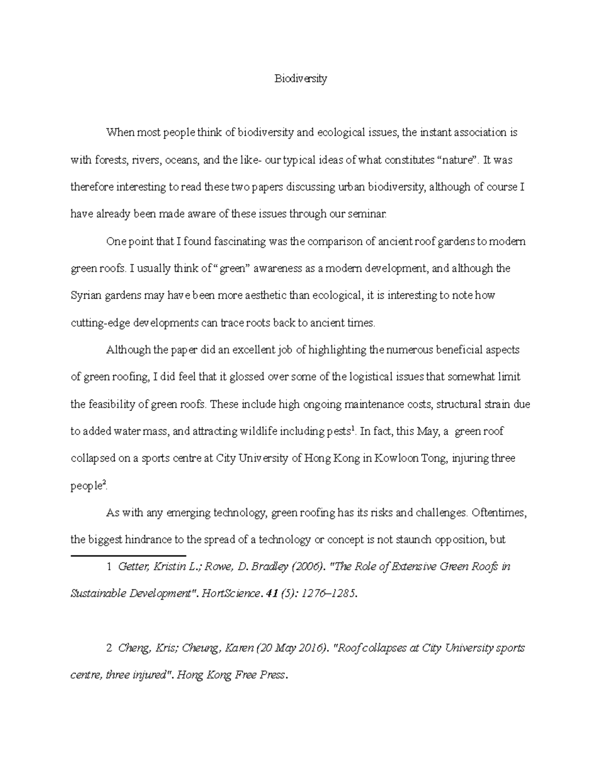 Biodiversity paper - Biodiversity When most people think of ...