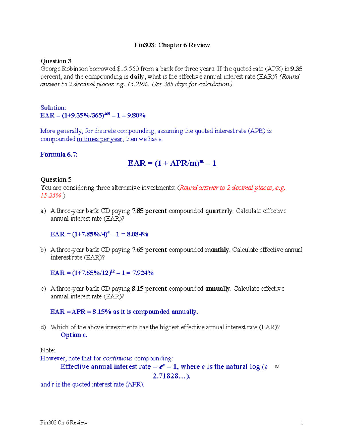 Fin303 Review Ch6 S21 - Fin303: Chapter 6 Review Question 3 George ...