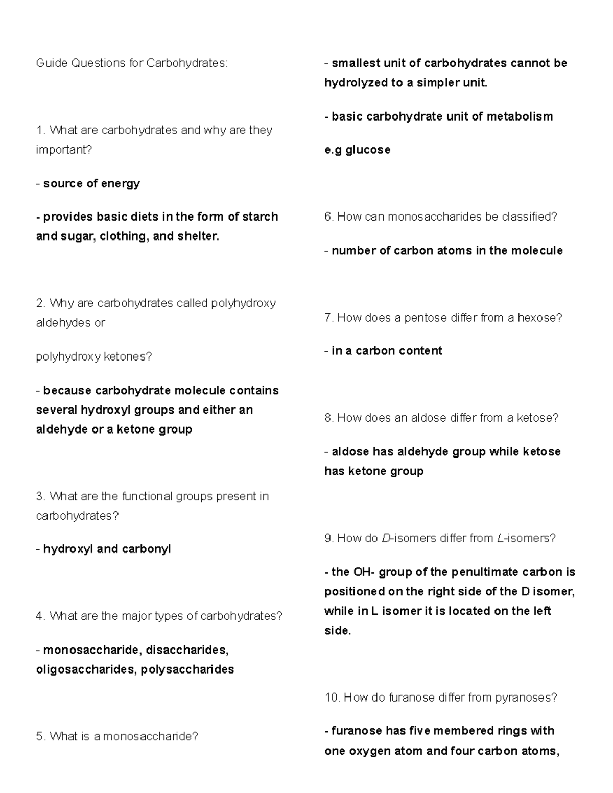 Carbohydrates-guide-quedt - Guide Questions for Carbohydrates: What are ...