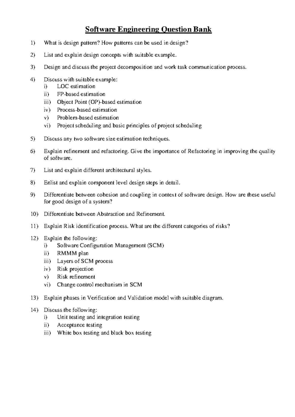 Question Bank - SE - AY2023-24 - Sem-2 - Software Engineering Question ...