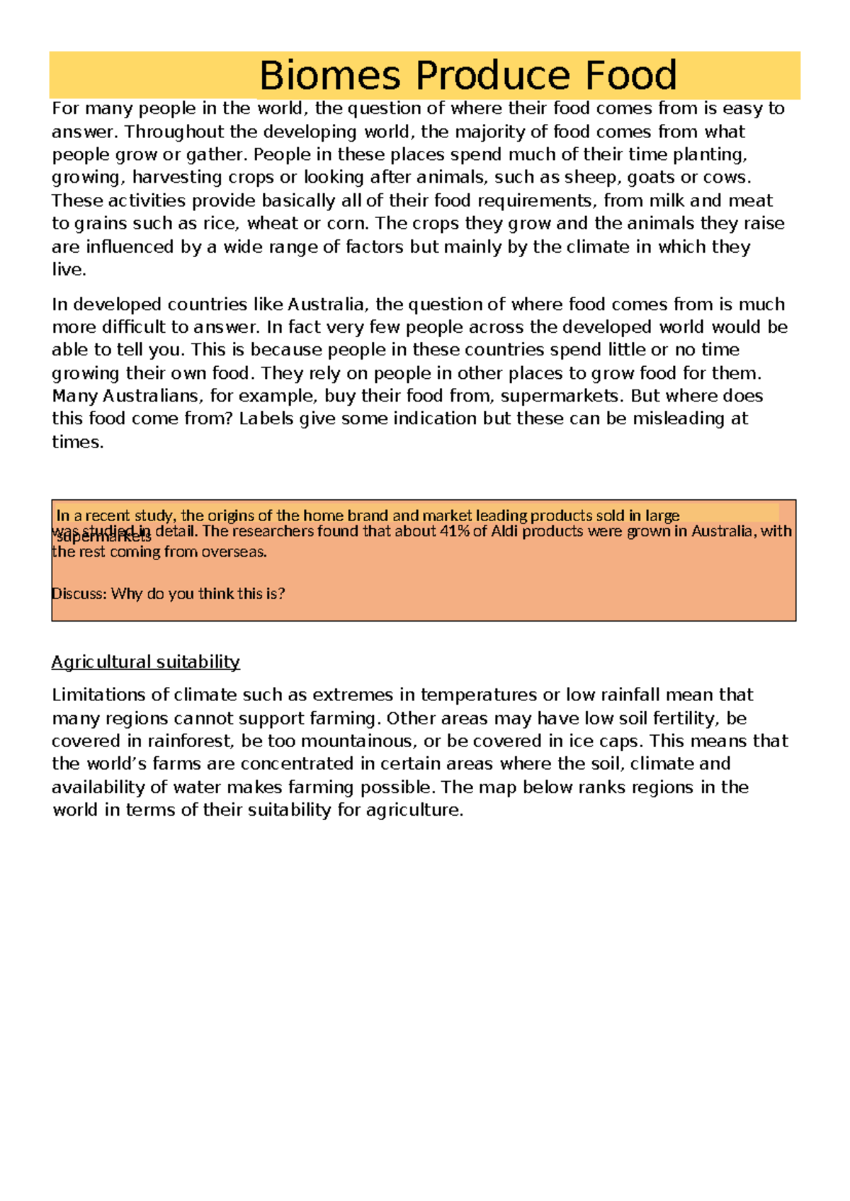 Biomes Produce Food Worksheet - Biomes Produce Food For many people in ...