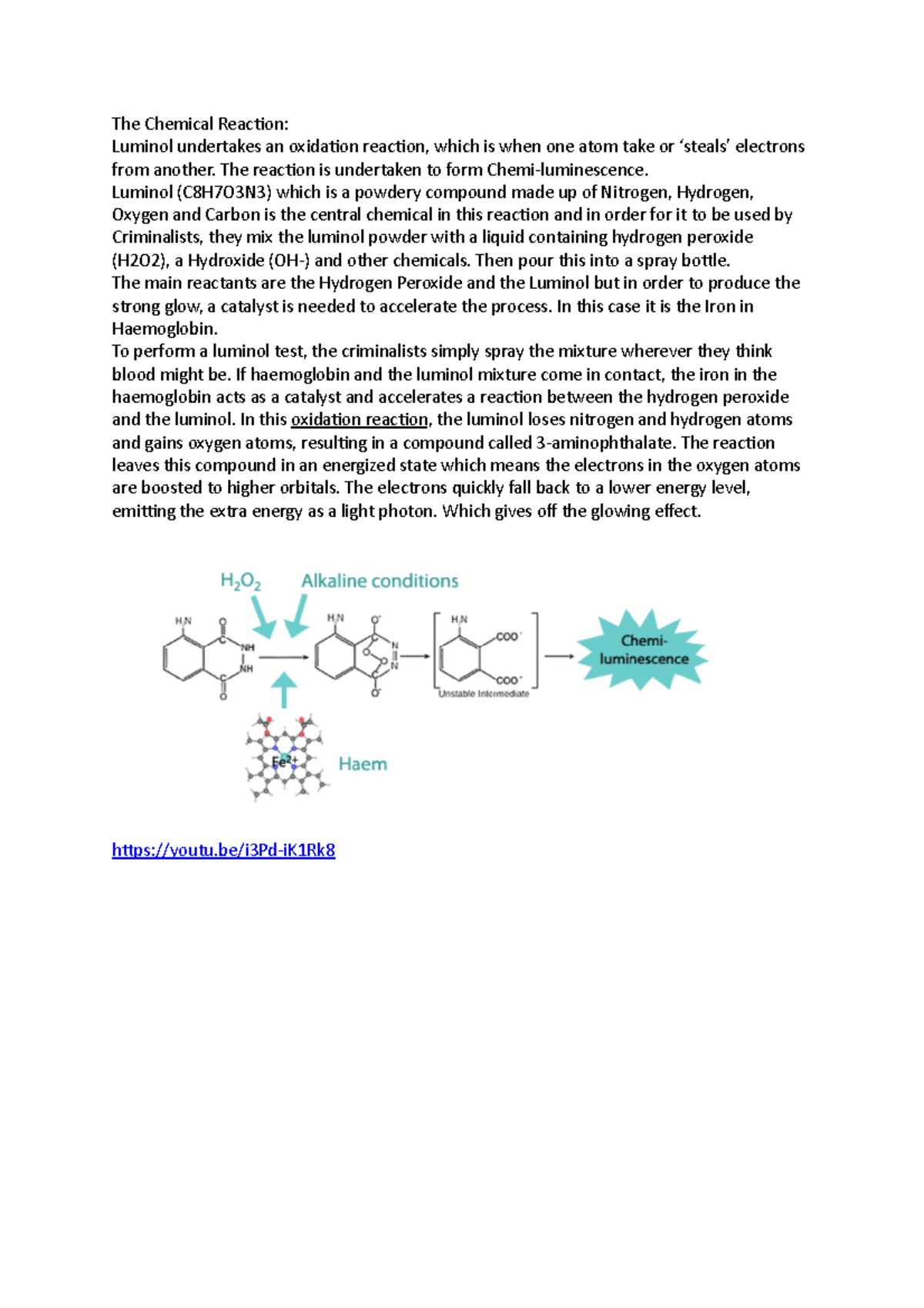 The Chemical Reaction of luminol - The Chemical Reaction: Luminol ...