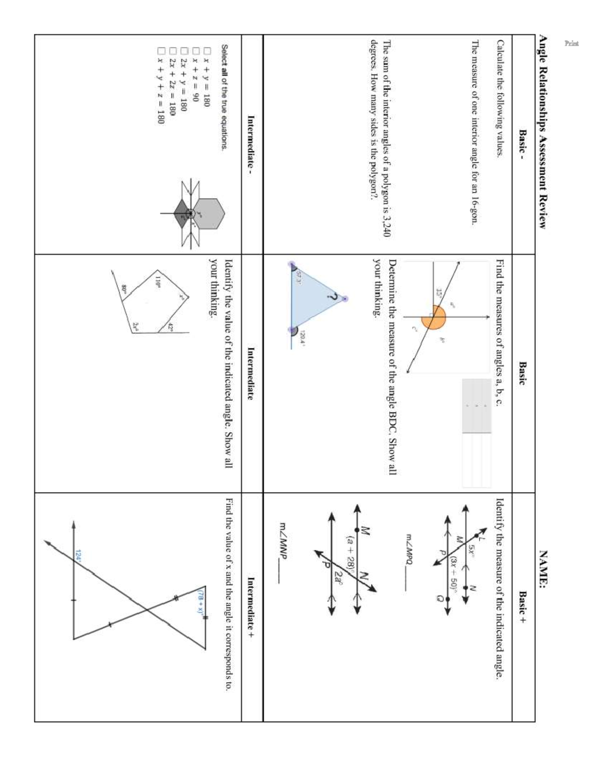 A - hello - Angle Relationships Assessment Review NAME: Basic Basic ...